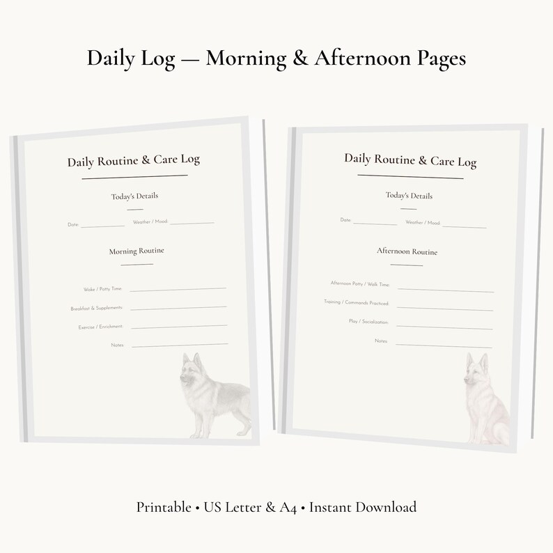German Shepherd Daily Routine & Care Log | Dog Care Planner Printable ...