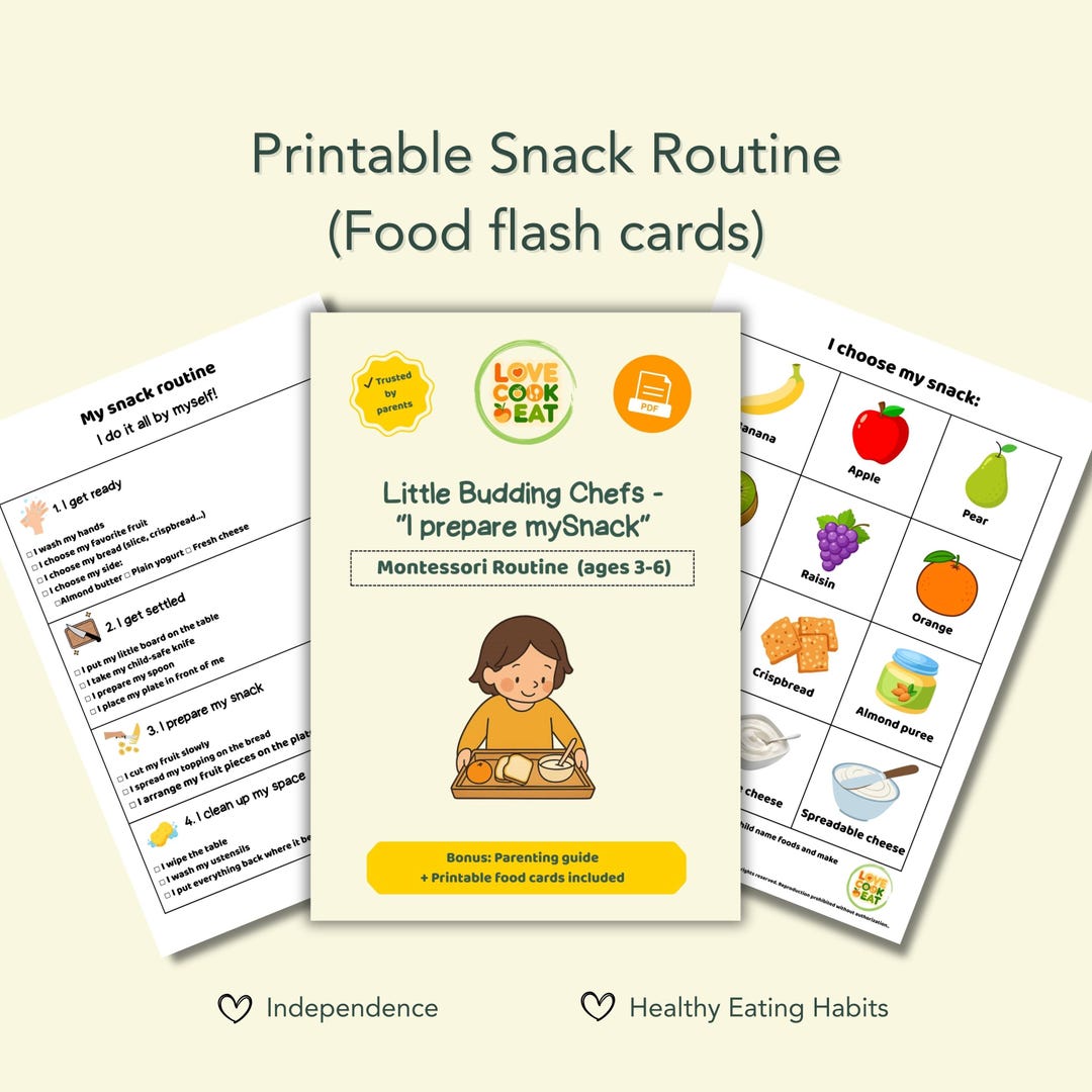 Montessori Snack Time Routine Pack - Food Flash Cards for Kids - Visual ...