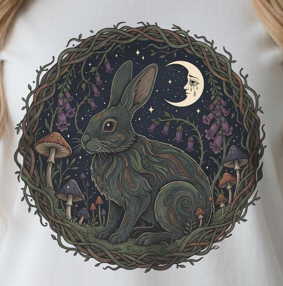 Rabbit Tshirt | Night Sky Hare, Crying Moon & Stars Illustration Cotton ...
