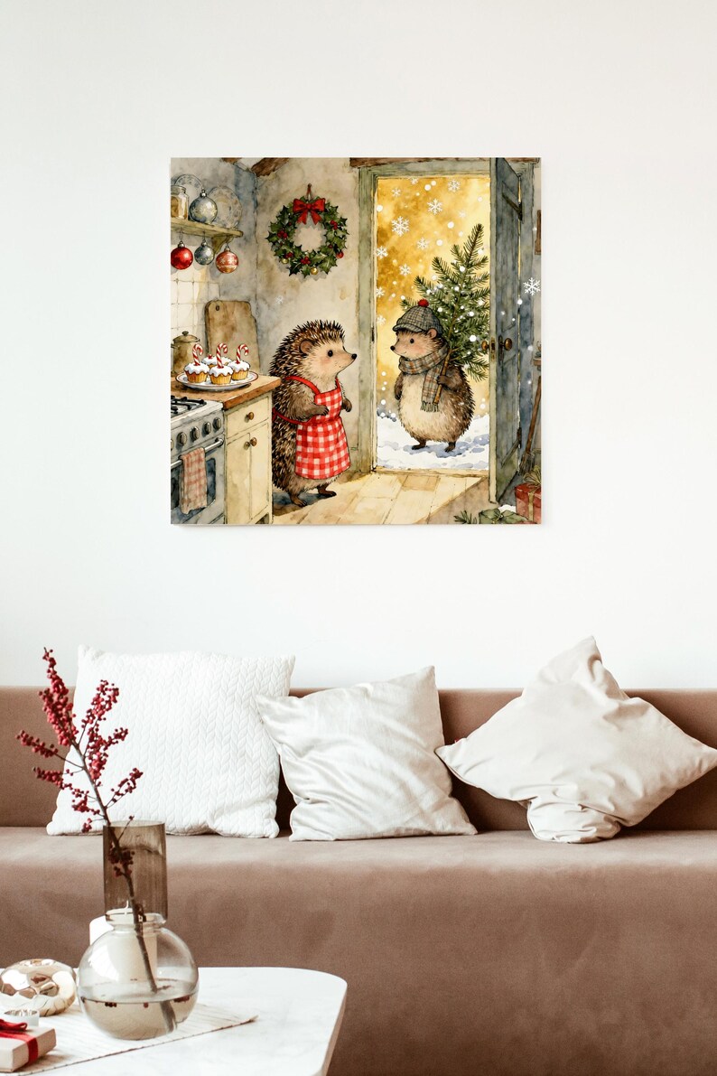 Hedgehog Christmas Illustration – Winter Woodland Art (digital ...