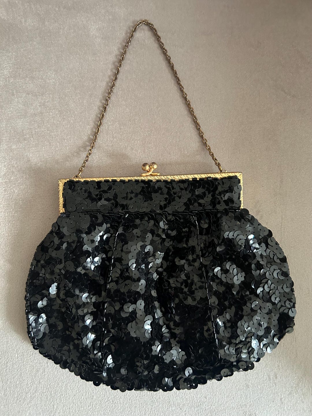 Vintage Black Sequin Clip Lock Bag With Chain Strap - Etsy