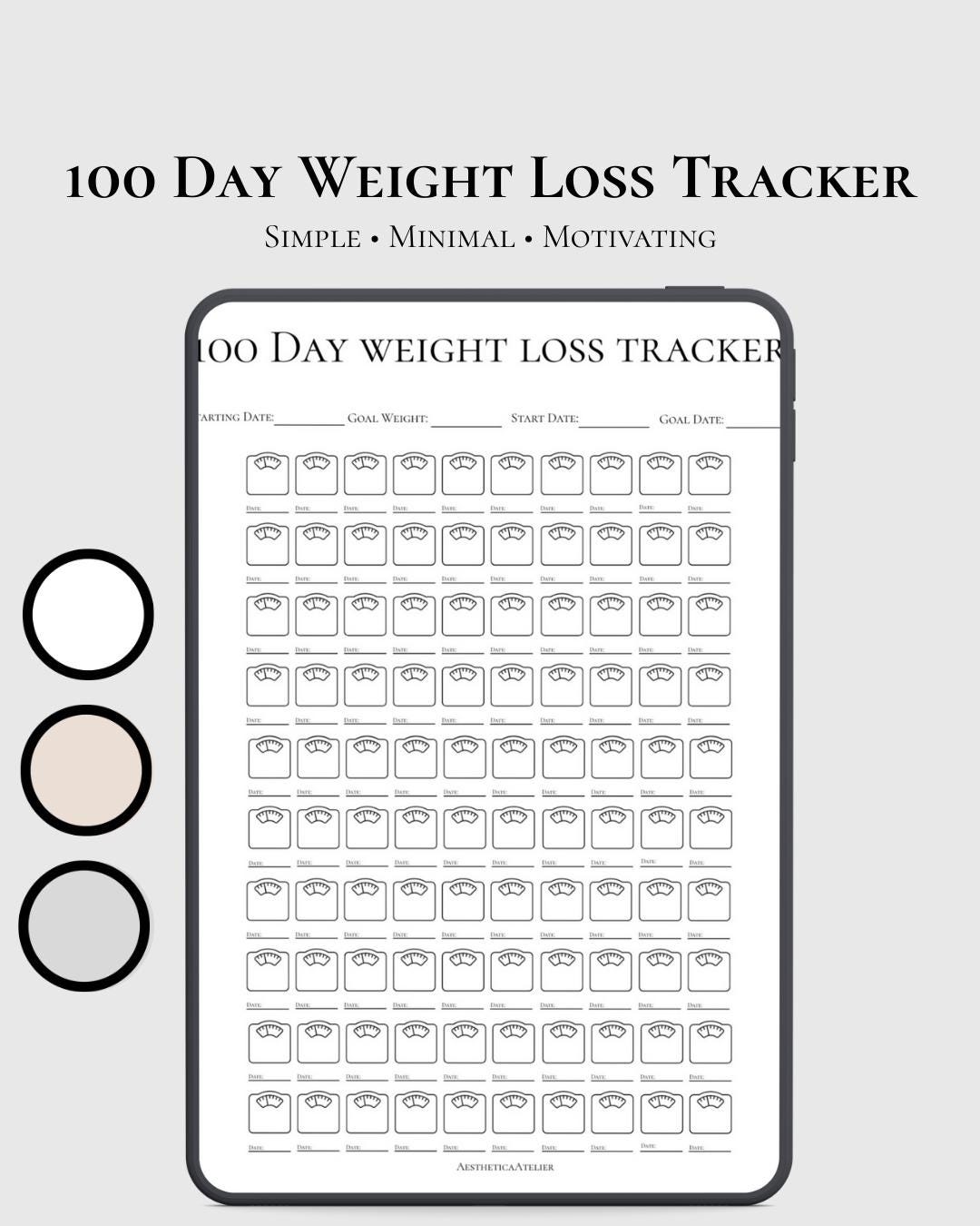 100 Day Weight Loss Tracker Printable, Long Term Weight Loss Planner ...