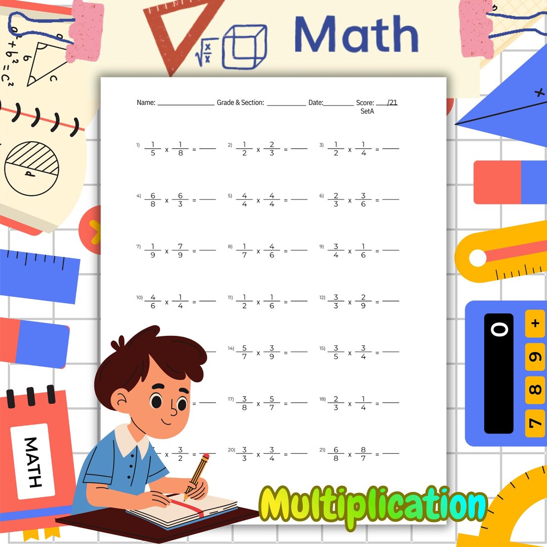 Fraction, Multiplication Drills Worksheet W/ Answer Key, Single Digit ...