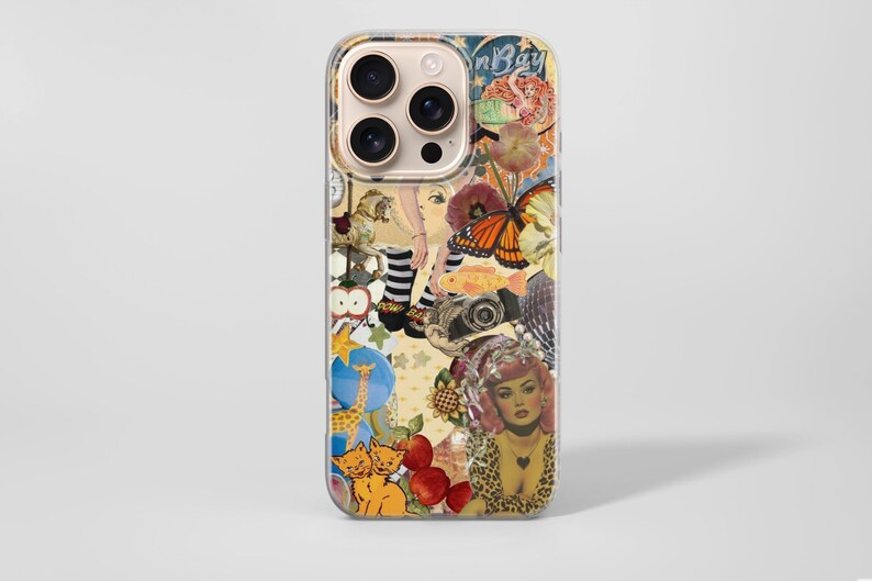Retro Whimsy Phone Case Collage Cover for iPhone 17 Pro Max, 17e, 15 ...