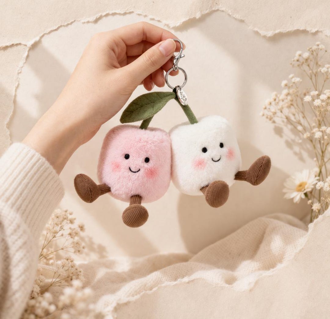 Jelly..c at Style Marshmallow Plush Keychain, Pink White Duo Cute Bag ...