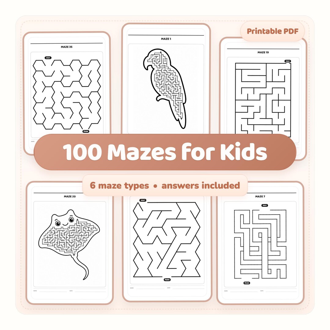 100 Mazes for Kids With Answers | Activity Book PDF | 6 Types, Easy to ...