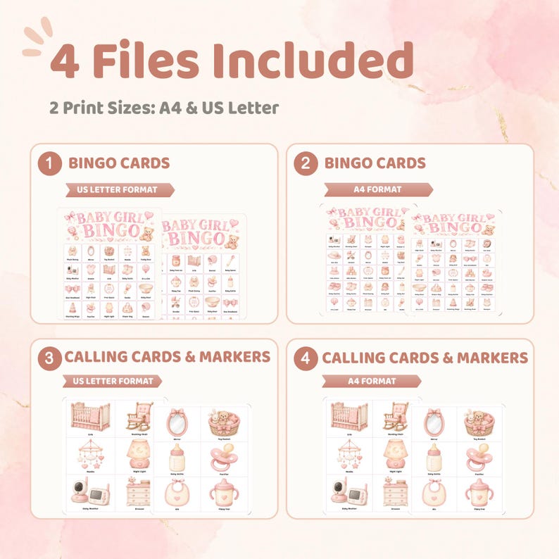 Baby Shower Bingo Game for Girl — 40 Printable Cards | Instant Download ...