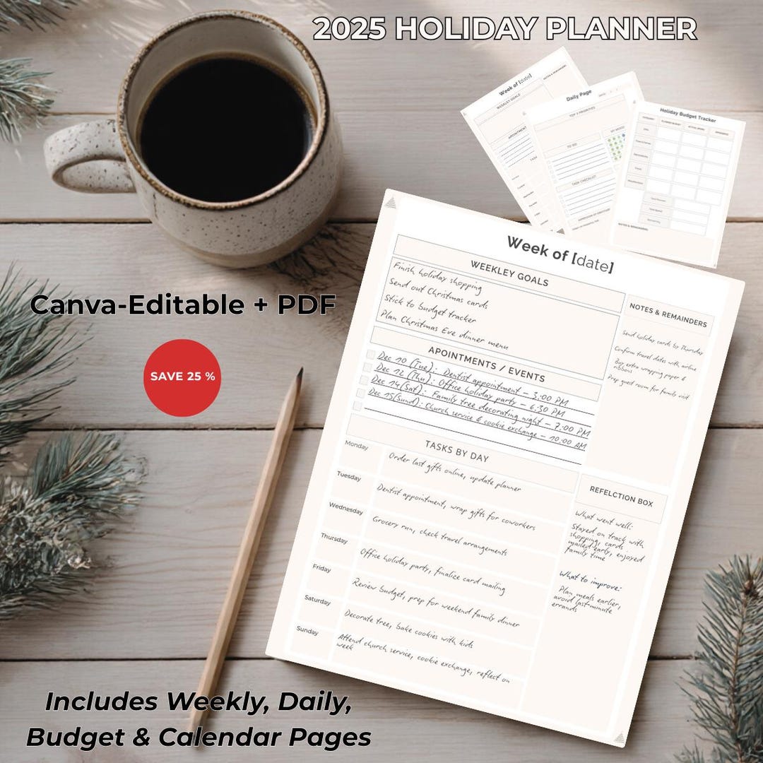 Christmas Planner Kit 2025 – Editable Canva + PDF – Scandi Beige & Sage ...