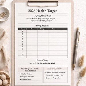 2026 Weight Loss Planner Printable | Health Goal Tracker | Weekly Weigh ...