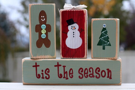 Items similar to Tis the Season block set. Country Christmas decor. on Etsy