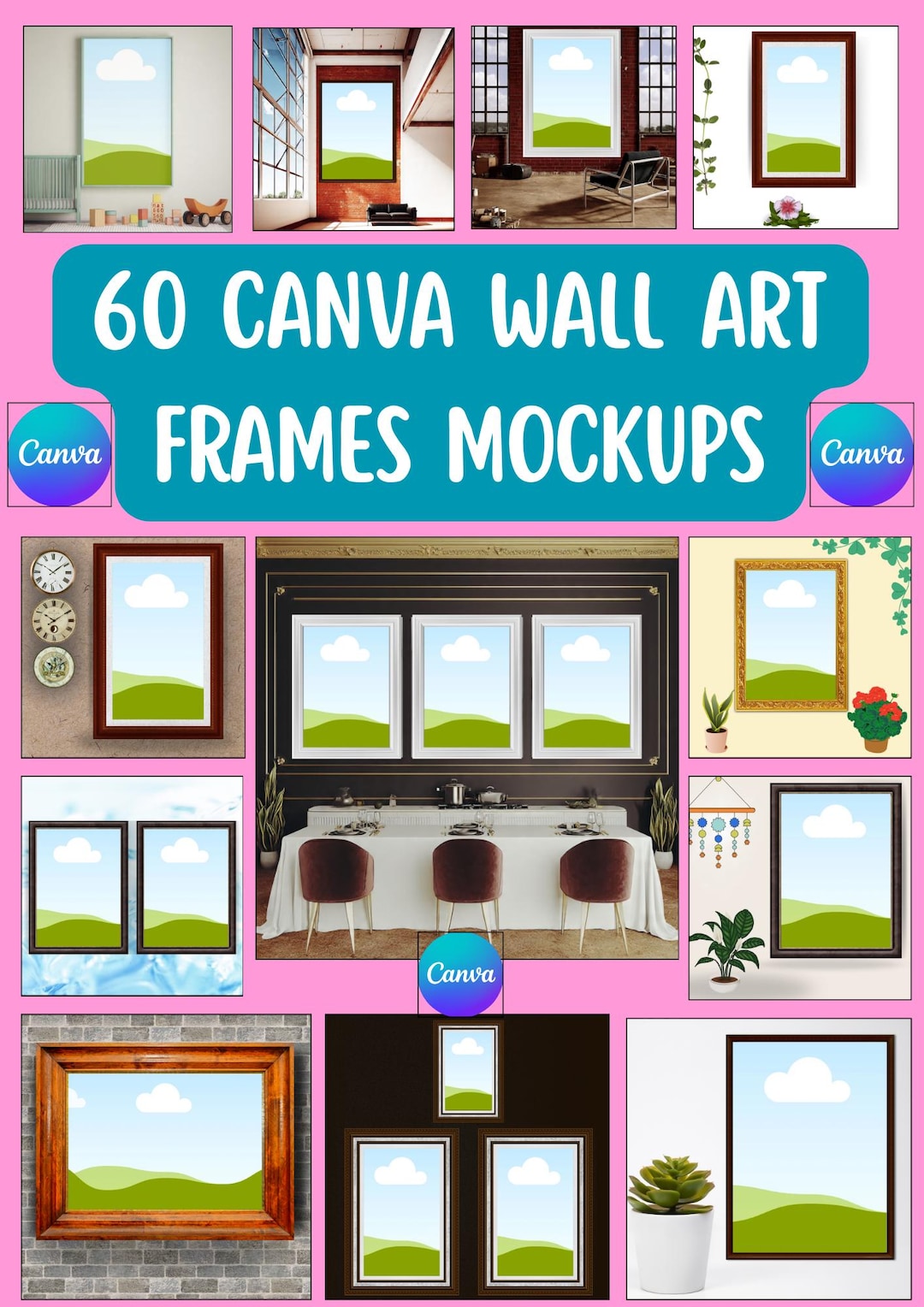 60 Canva Frame Mockup Bundle, Boho Minimalist Art Display (digital ...