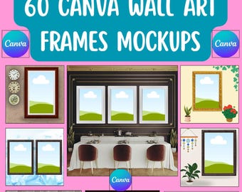 60 Canva Frame Mockup Bundle, Boho Minimalist Art Display (digital ...