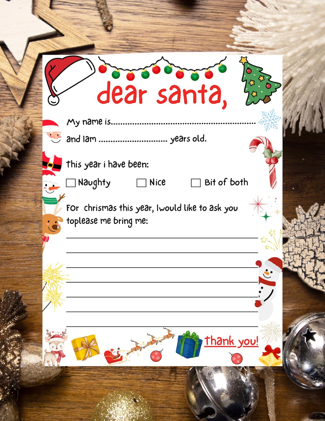 Letter to Santa Printable, Christmas Wish List for Kids (digital ...