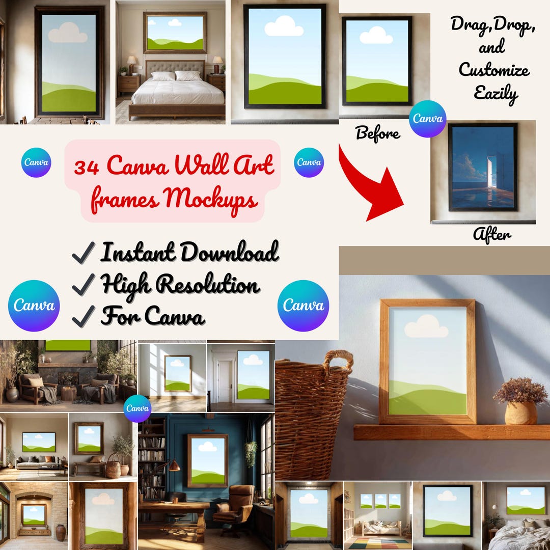 Canva Frame Mockup Bundle, Wall Art & Interior Mockups (digital ...