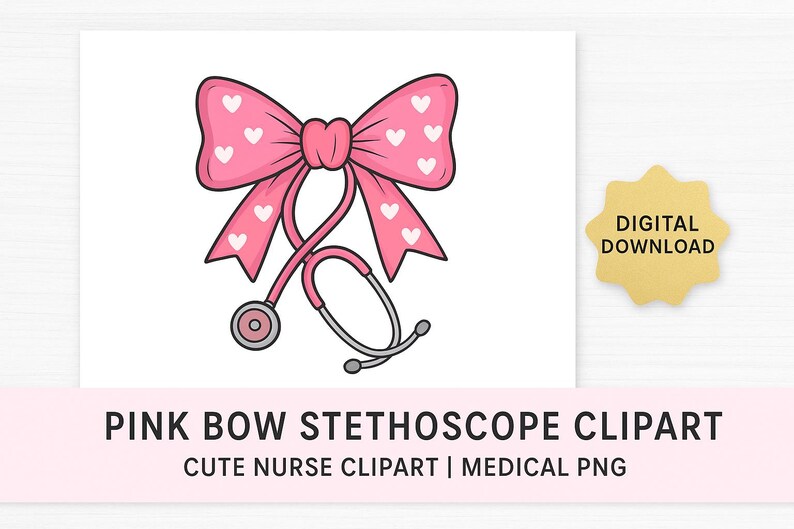 Pink Bow Stethoscope Clipart | Nurse PNG, Medical Illustration (digital ...