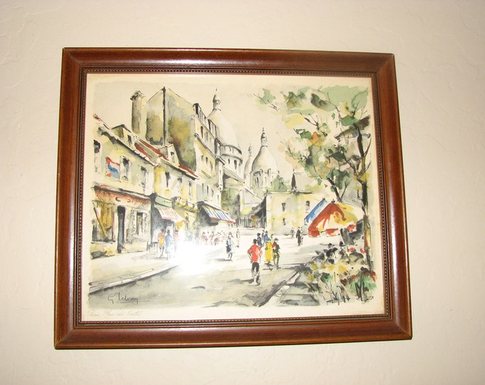 French Mid Century Artist G. Lelong Watercolor Paris, Place Du Tertre ...