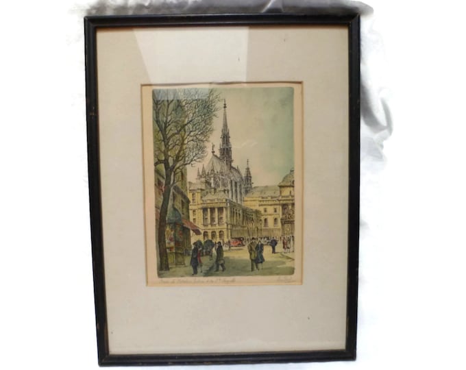 French Etching , Artist Barday , Paris Palace of Justice , Signed Color ...