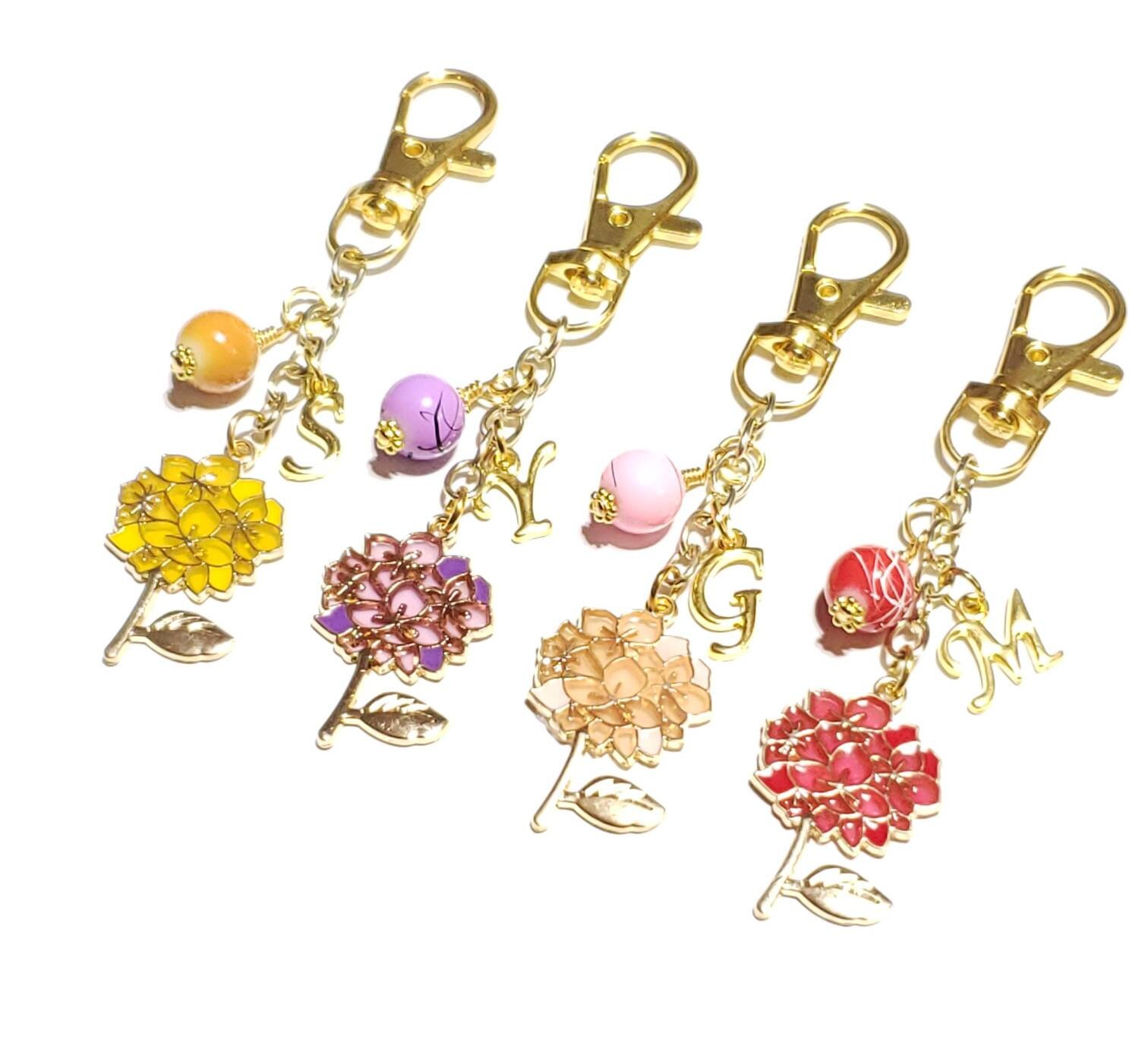 Flower Personalized Keychain, Hydrangea Flower Keychain, Custom Name ...