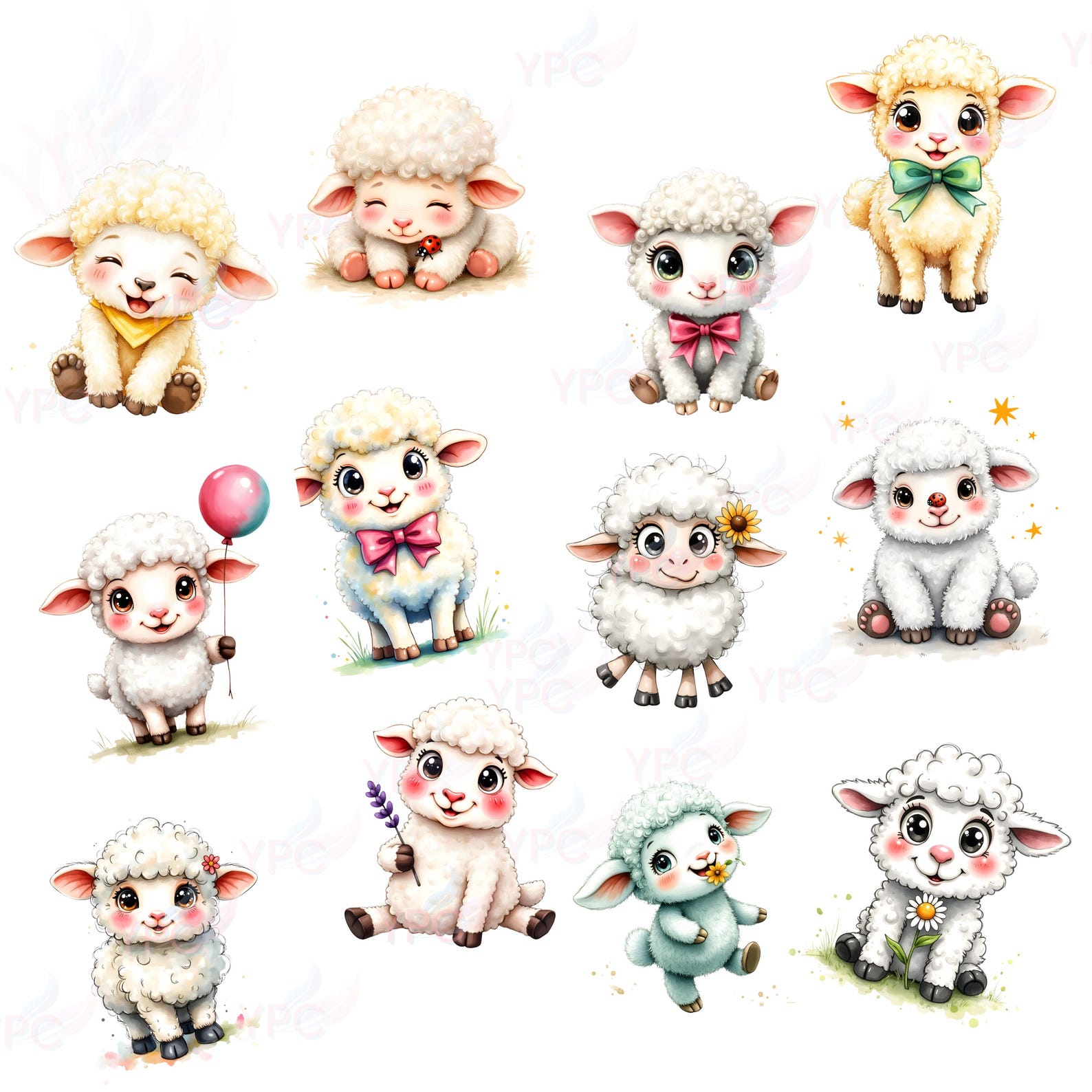 Watercolor Lamb Clipart Set | 12 Baby Sheep Pngs (instant Download) - Etsy