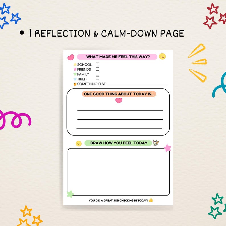 Feelings Check in Printable for Kids SEL Worksheet Emotional Regulation ...
