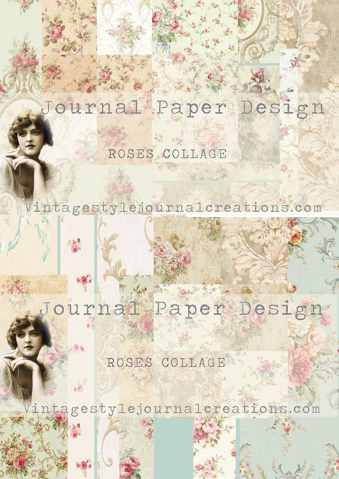 Rose Collage Printable Paper for Journals, Scrapbooking (digital ...