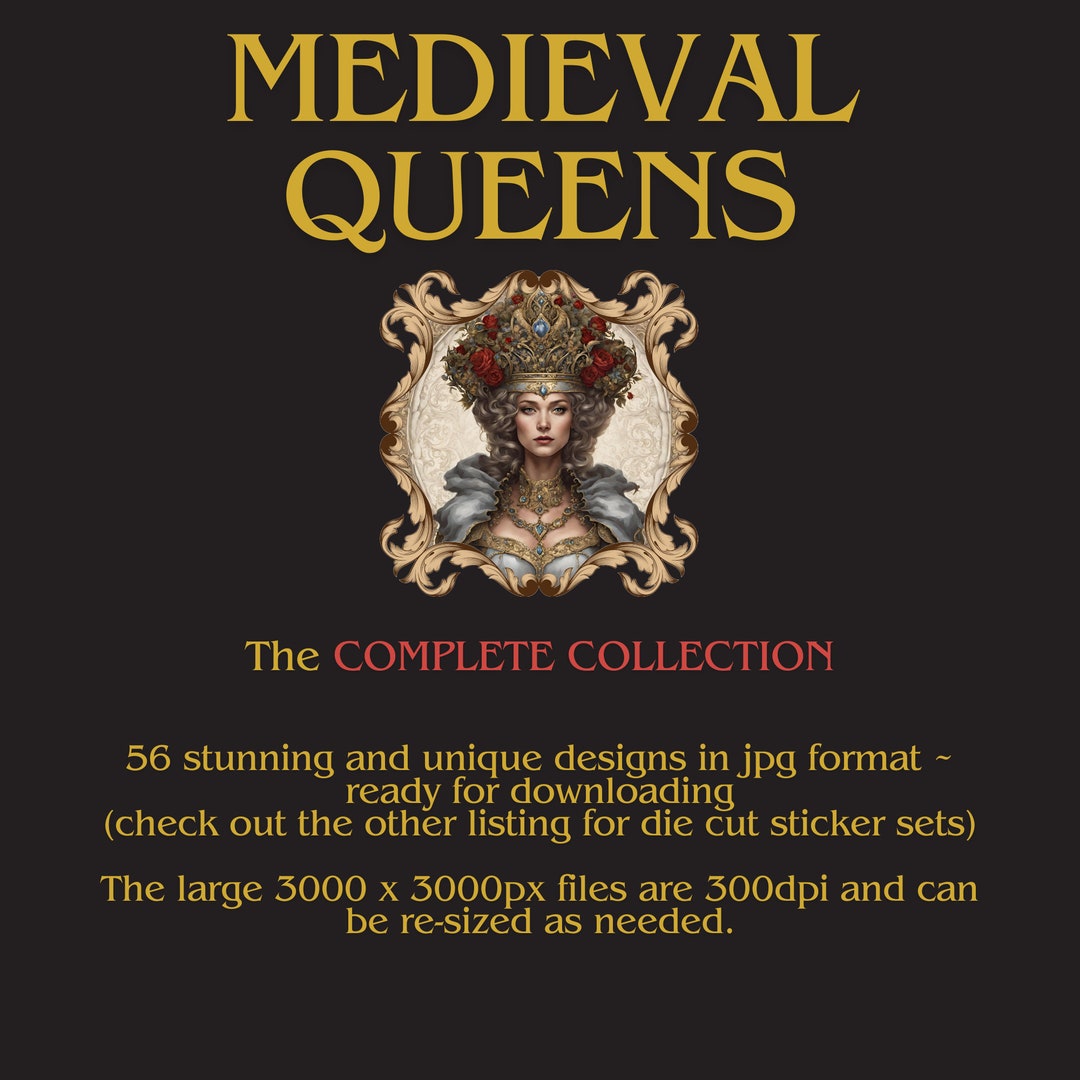 Digital Download 56 Medieval Queens in Frames for Journals, Art, Mixed ...