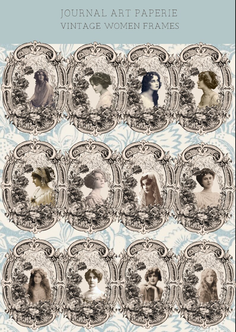 Vintage Women in Floral Vintage Frames printable Download - Etsy