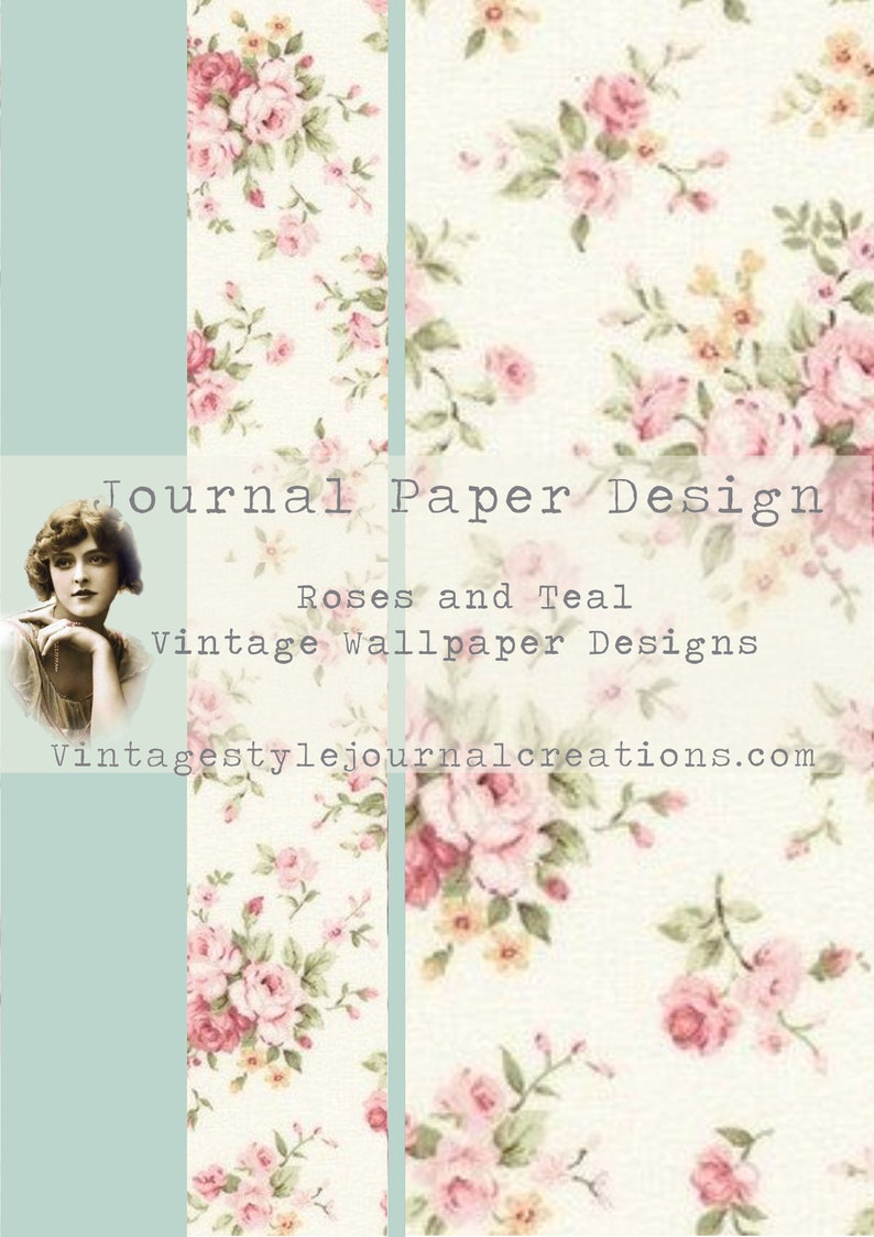 Vintage Style Printable Wallpaper Designs Roses and Teal - Etsy