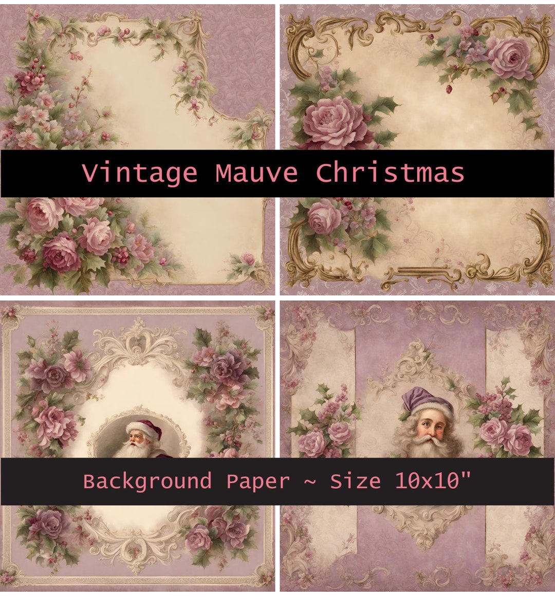 Victorian Christmas Mauve Santa Digital Journal Paper 31 Pages - Etsy