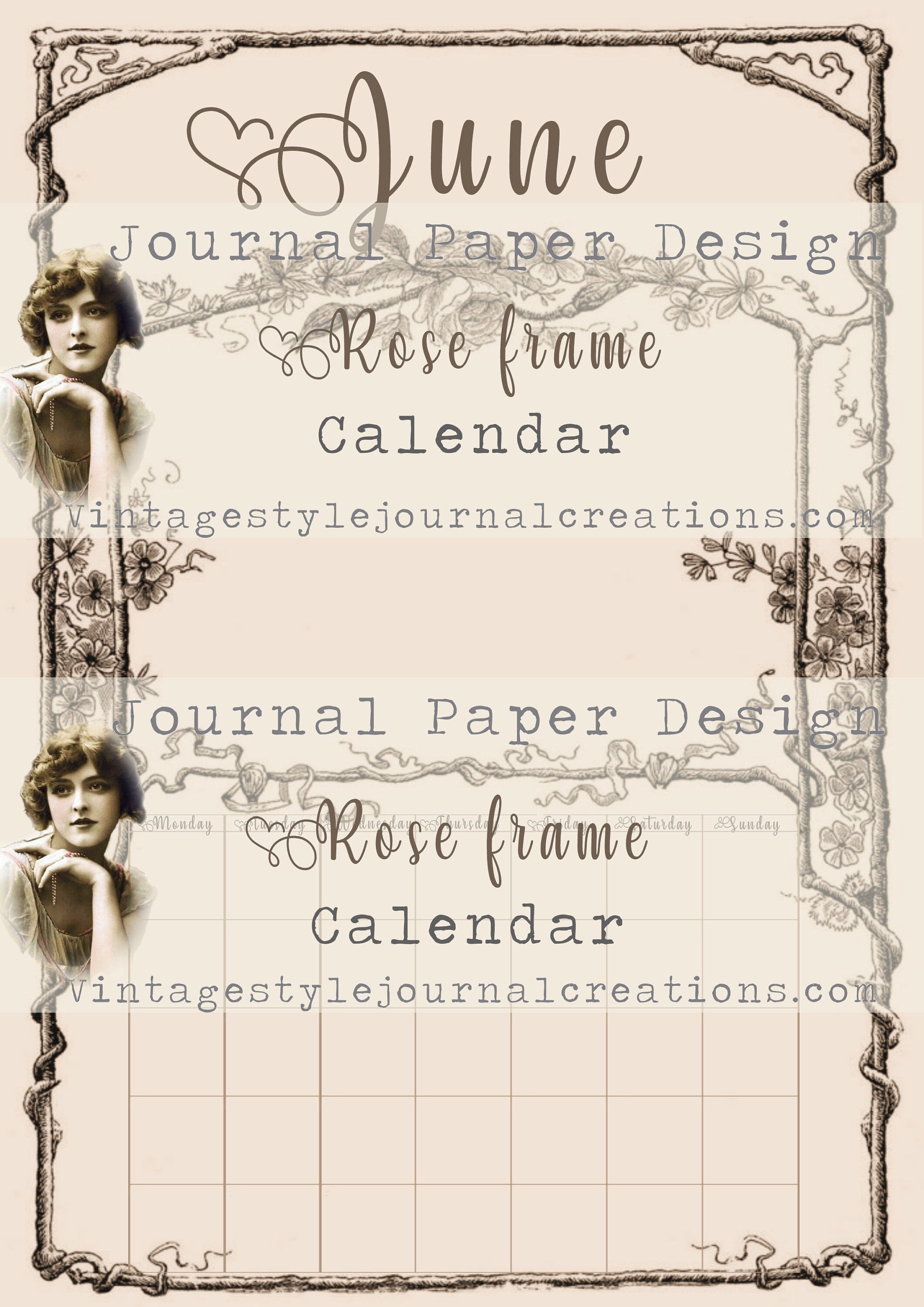 Rose Frame Months of the Year Printable Calendar Digital - Etsy