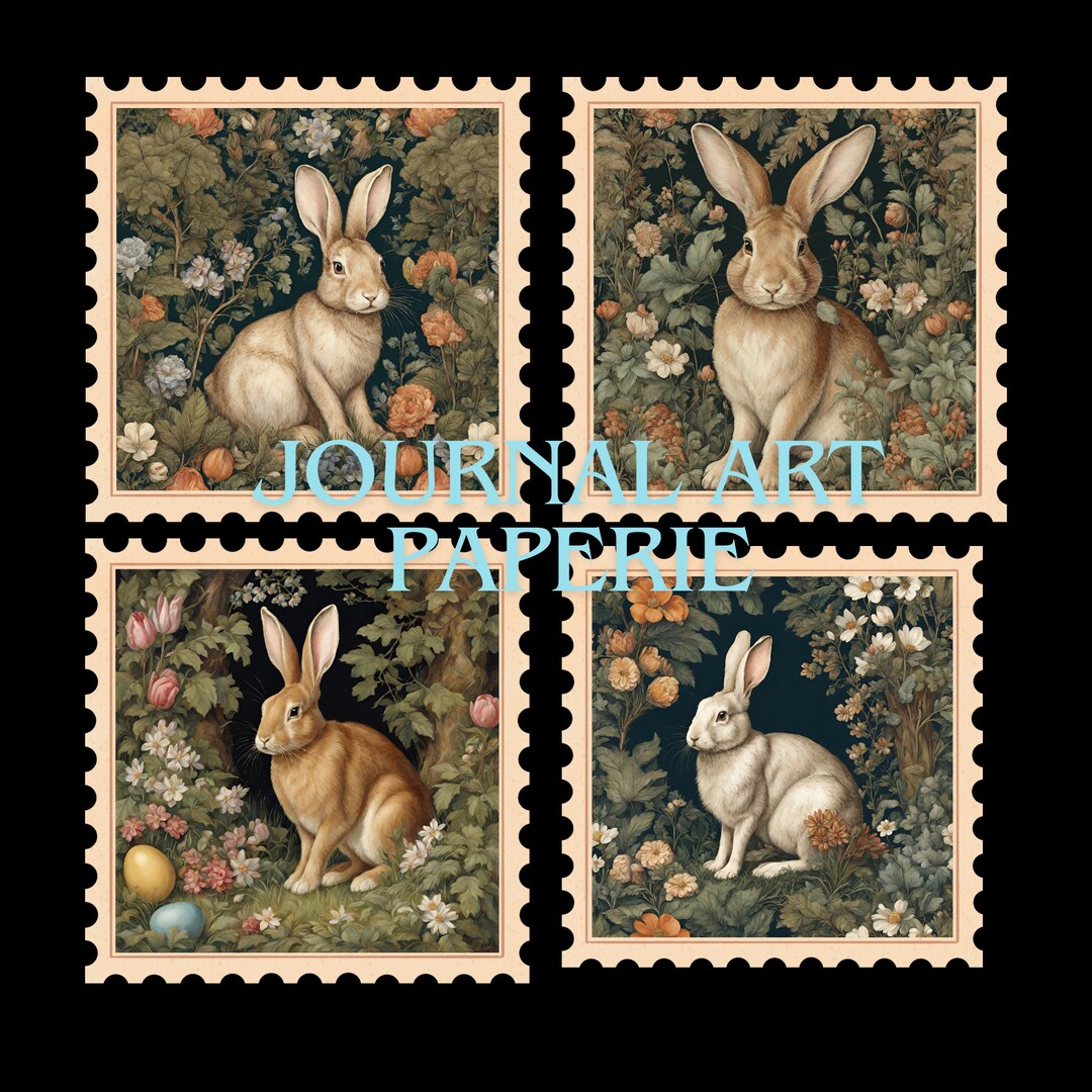 Bunny Stamps Die Cut or Kiss Cut Stickers - Bunnies Sitting Amidst the ...