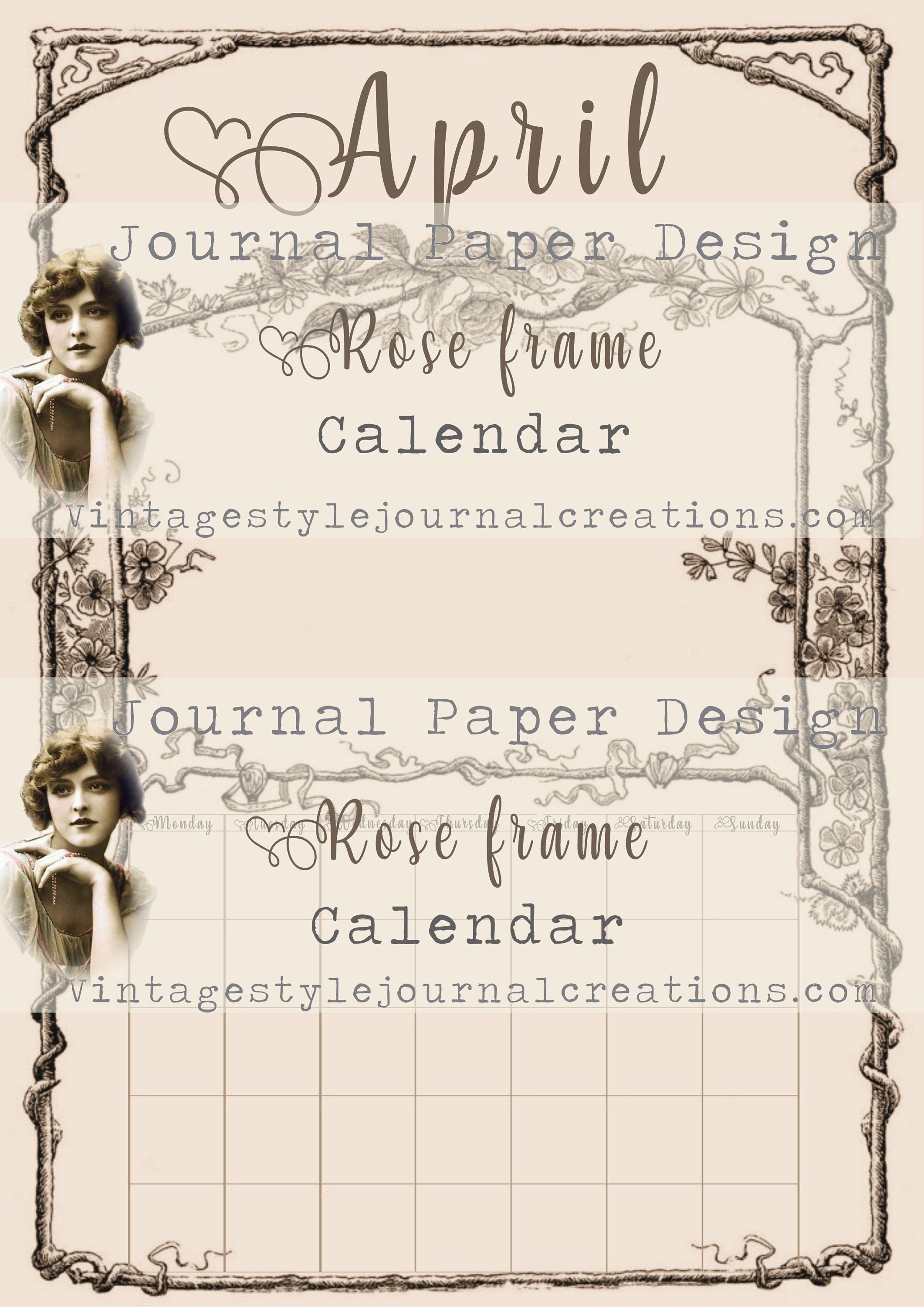 Rose Frame Months of the Year Printable Calendar Digital - Etsy