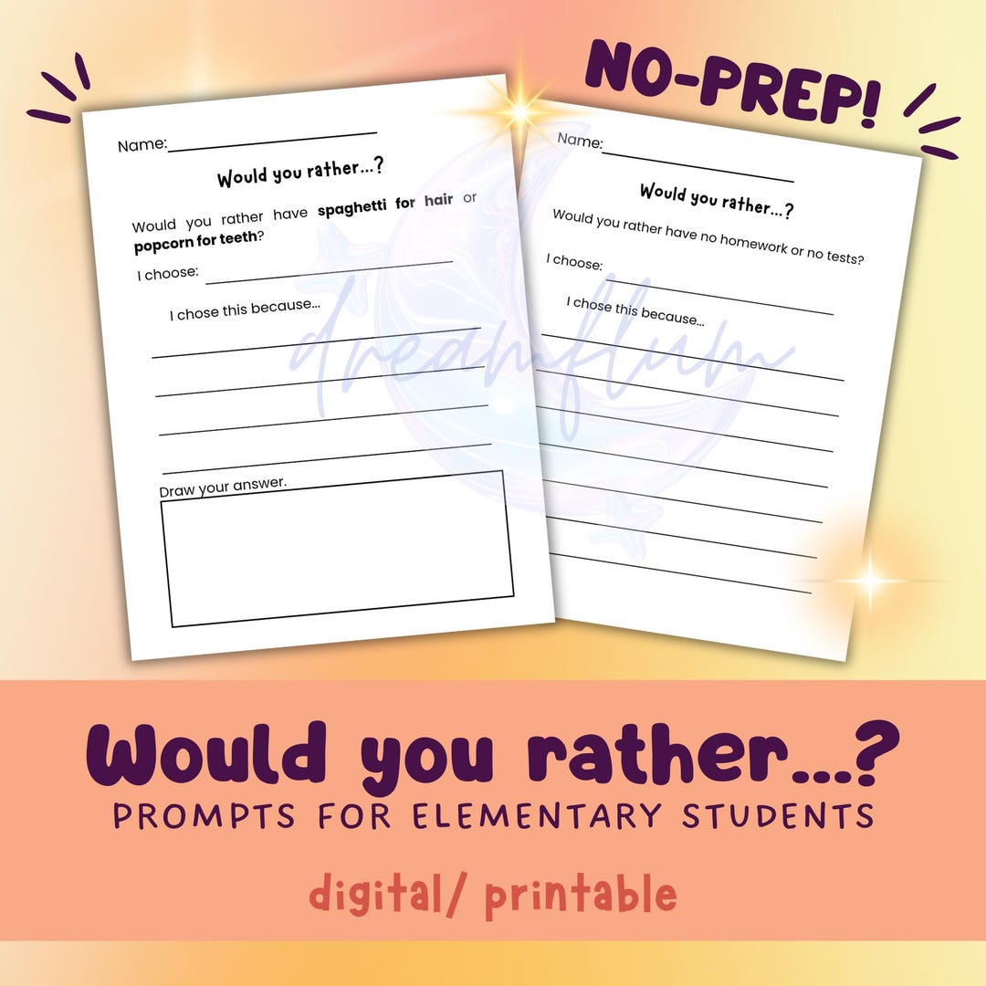 Would You Rather Printable for Kids | No Prep Drawing & Writing Prompts ...