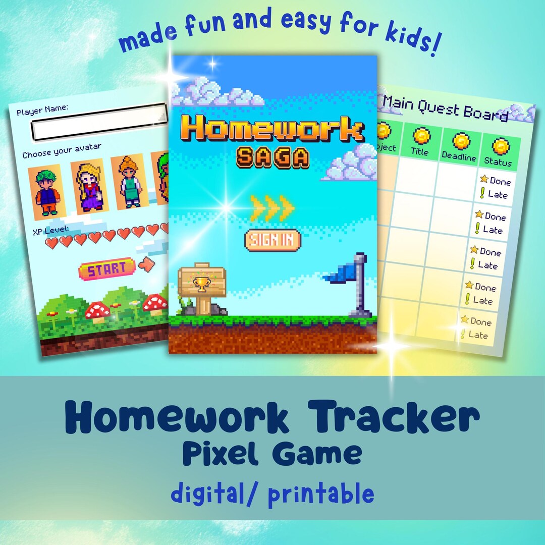 Pixel Game Homework Tracker: for Kids and Students (digital Download ...