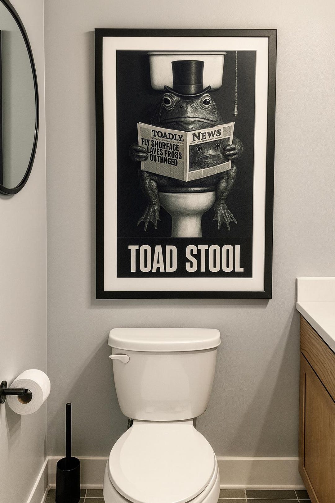 TOAD STOOL – Funny Bathroom Wall Art | Quirky Toad Reading Newspaper ...