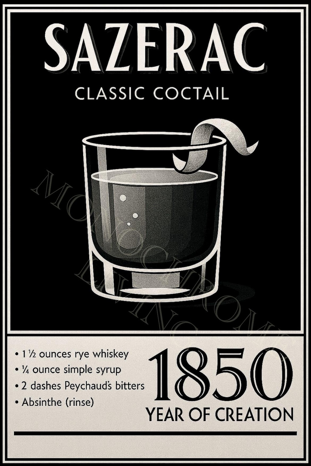 Sazerac Cocktail Art Print | Vintage Bar Decor | Digital Download ...