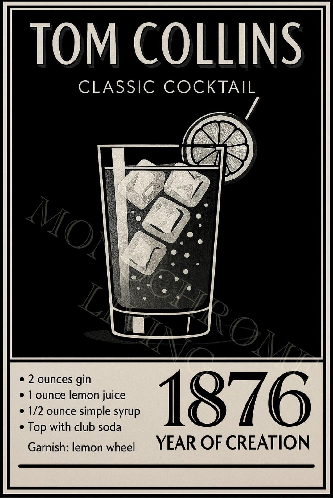 Tom Collins Cocktail Art Print | Vintage Bar Decor | Digital Download ...