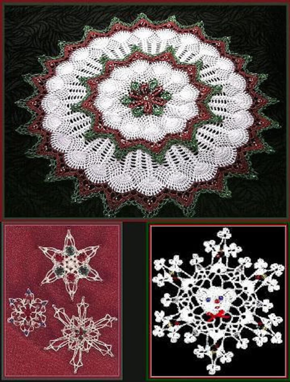 Christmas Bead Crochet Patterns for Teddy Bear Snowflake 3 Snowflakes ...