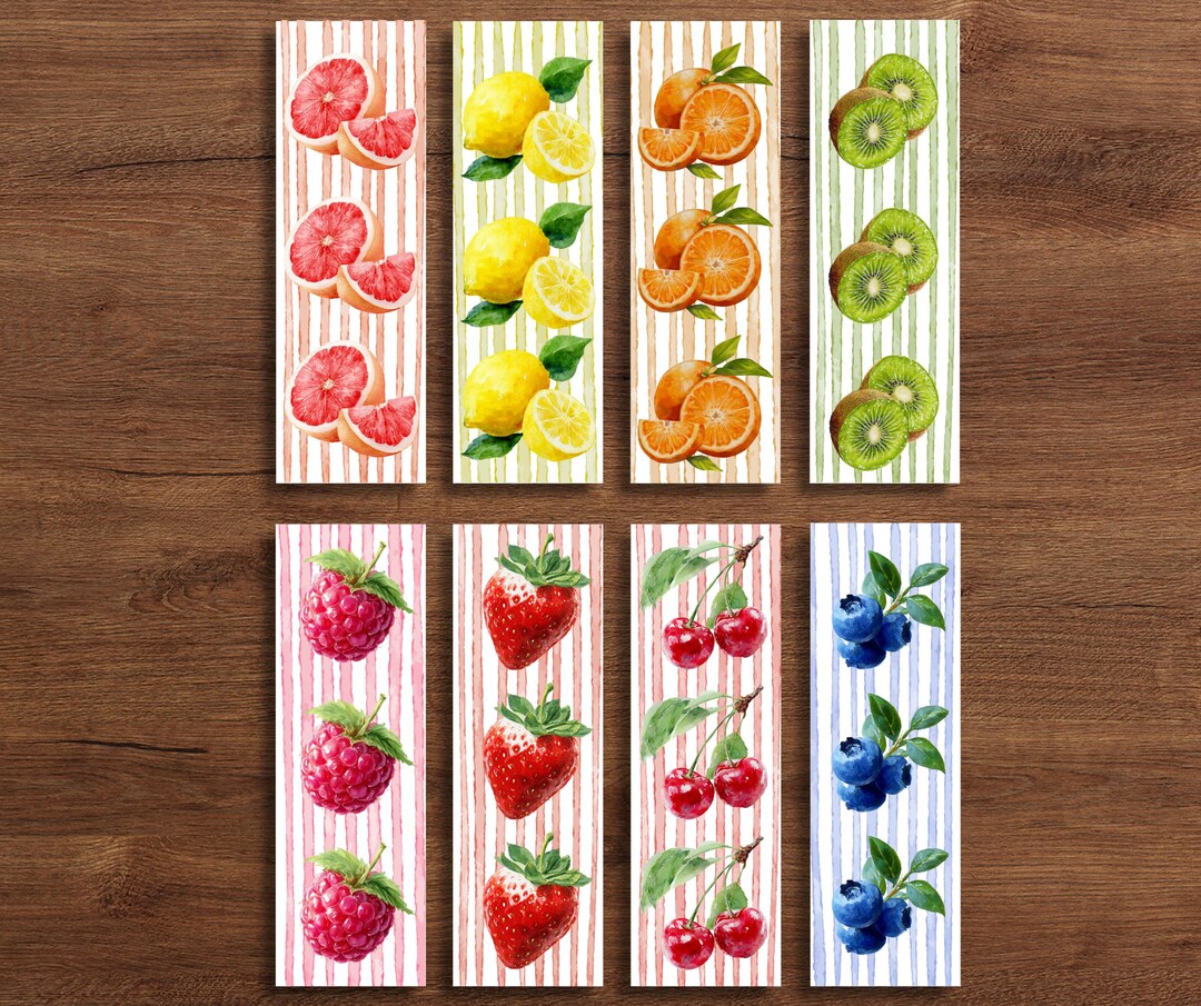 Fruit Bookmarks Printable Set of 8, Watercolor Fruit Reading Bookmarks ...