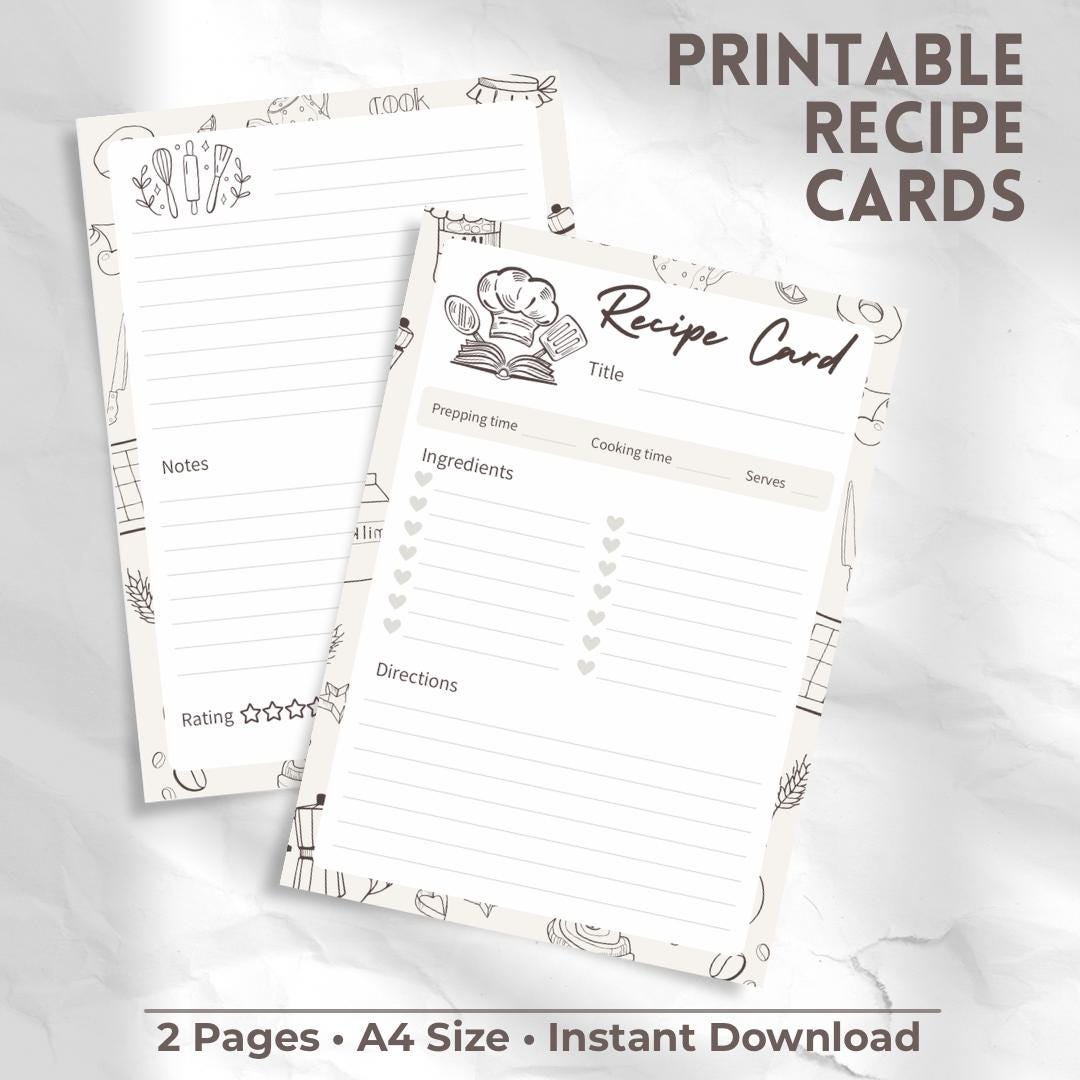 Printable Recipe Card A4: Minimalist Brown Kitchen Template (PDF ...