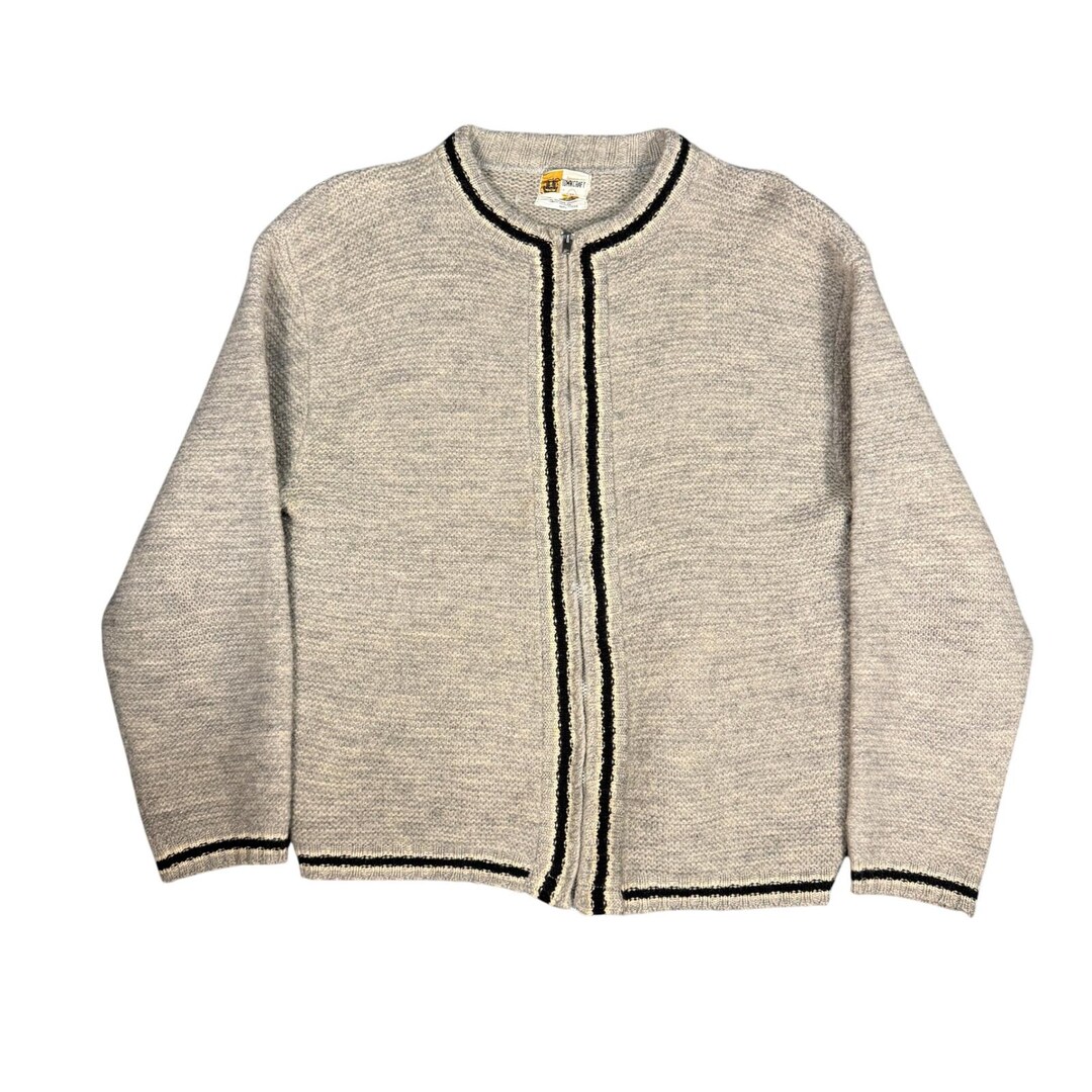 Vintage 60s Towncraft Virgin Wool Zip up Sweater Mens Medium Gray Black ...