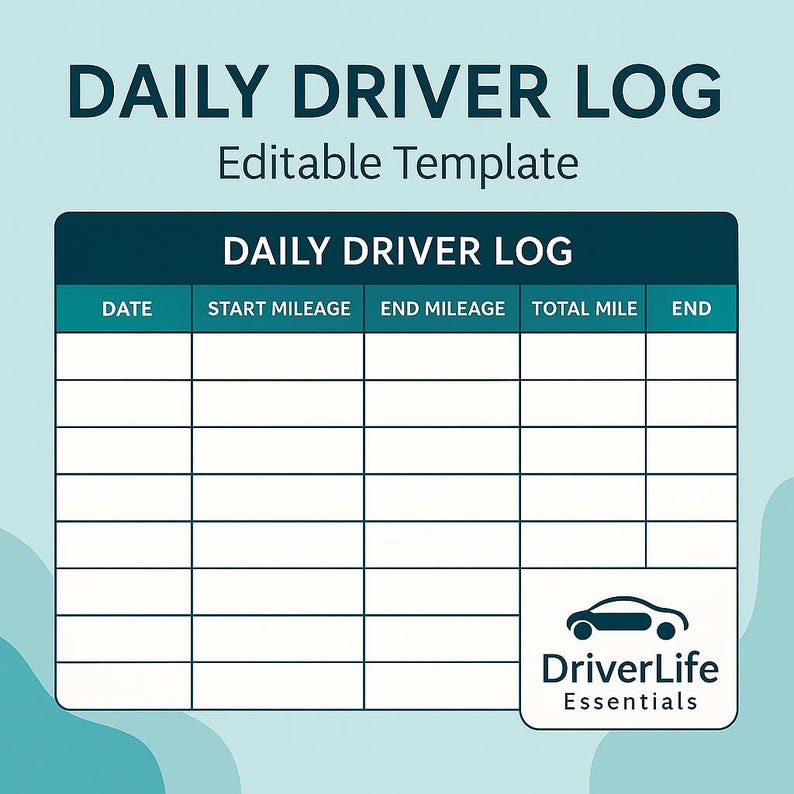 Editable Driver Log Template | Printable Mileage Log PDF - Etsy