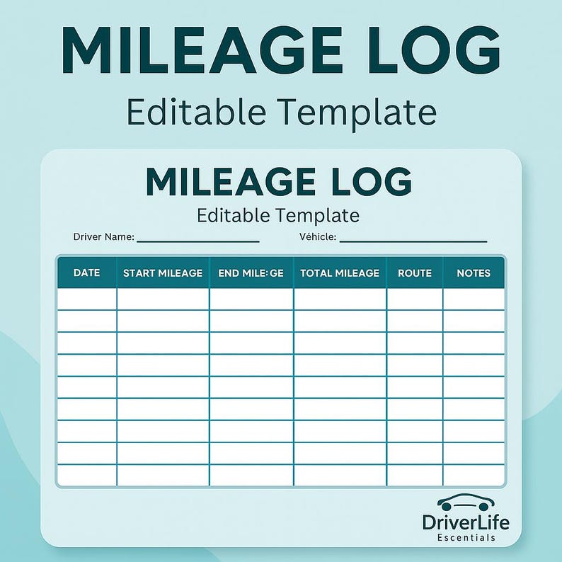 Editable Mileage Log PDF – Printable Driver & Vehicle Logbook - Etsy