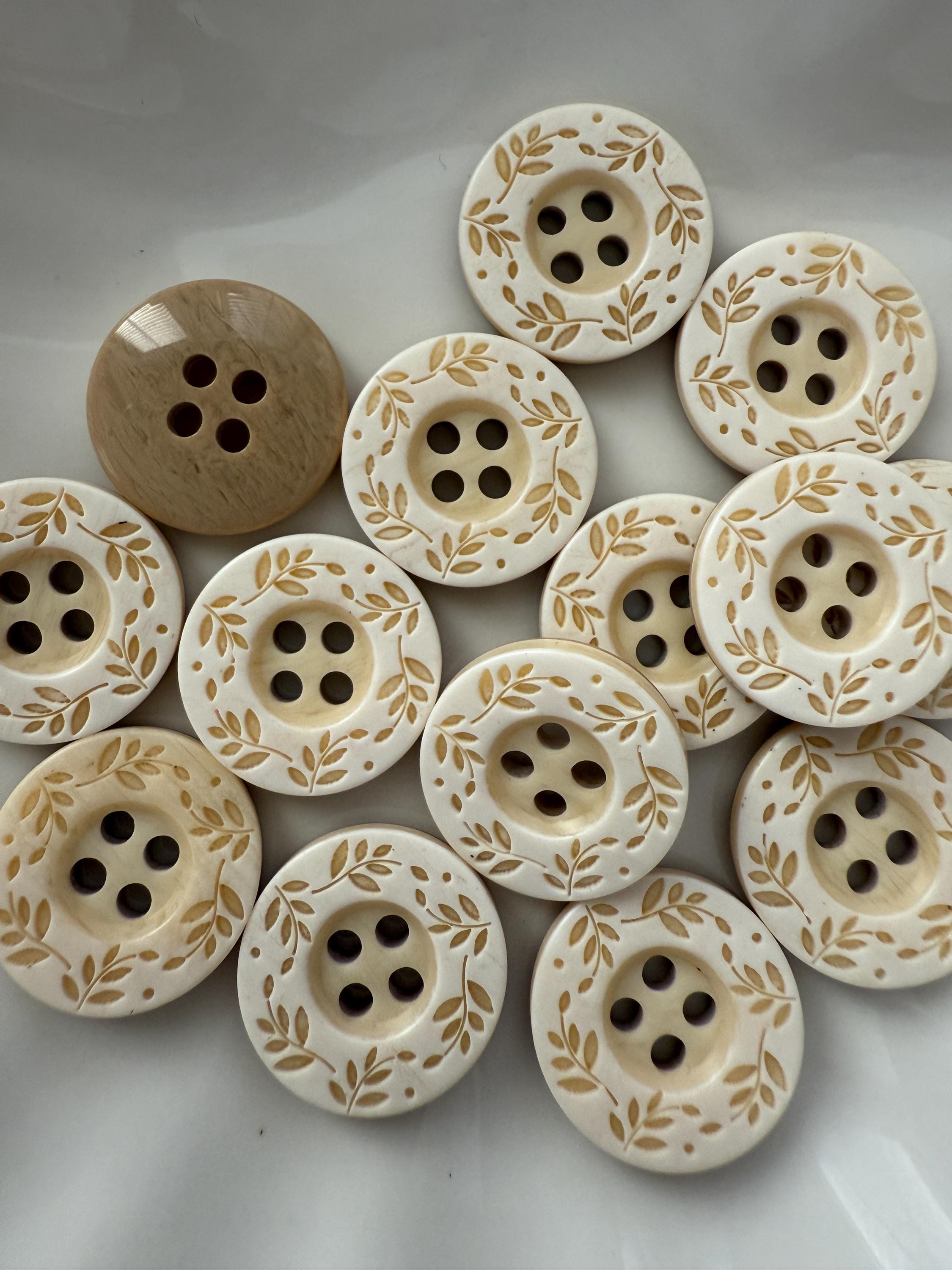 10PC Beige Vine and Leave Resin Sewing Button Flat Back 4 Holes 15mm ...