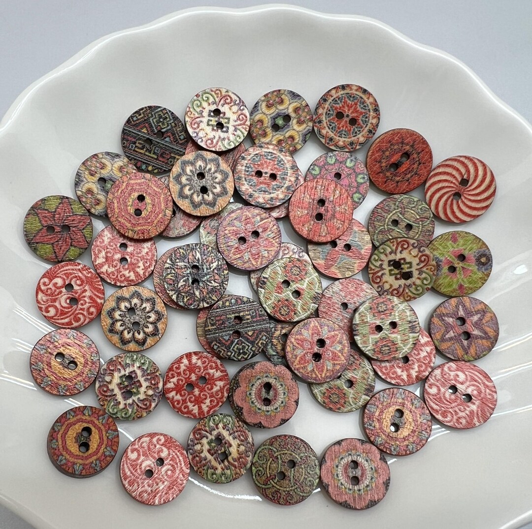 50PC Vintage Flower Print Wood Buttons Sewing Crafts 15mm 5/8 Inch - Etsy