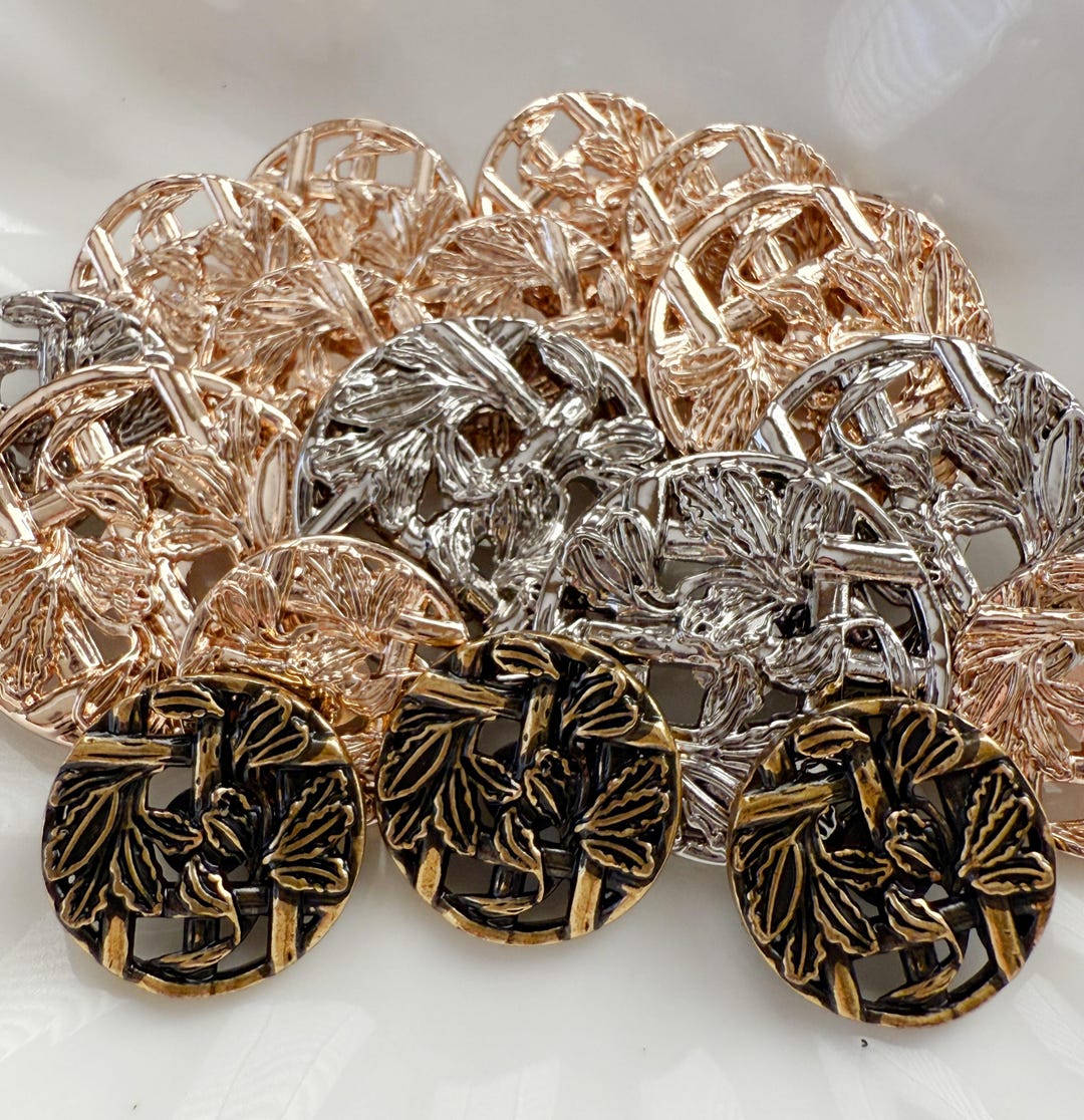 10PC Silver Gold Antiqued Bronze Leave & Vines Metal Buttons Shank ...