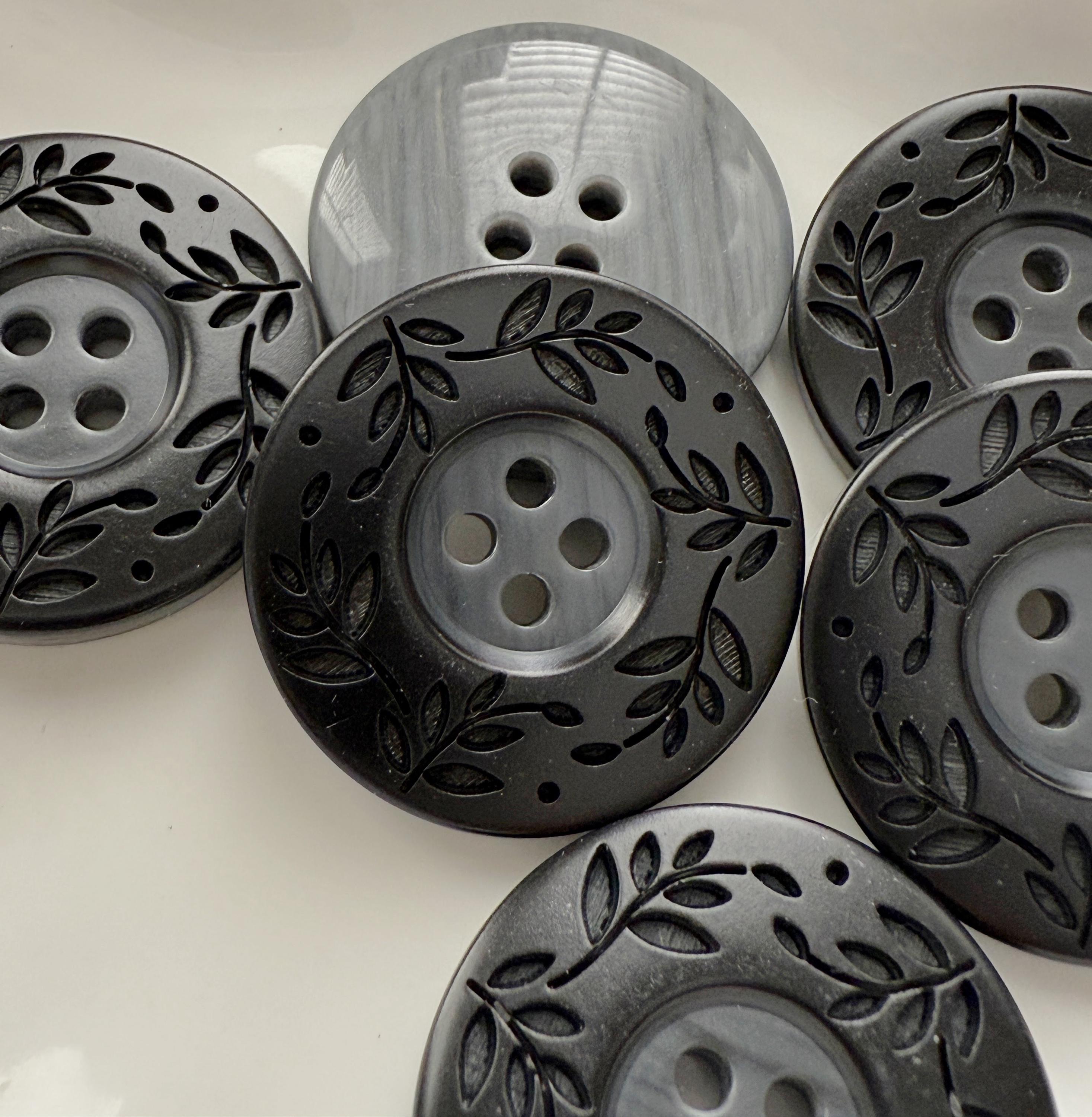 10PC Black Vine and Leave Resin Sewing Button Flat Back 4 Holes 15mm ...