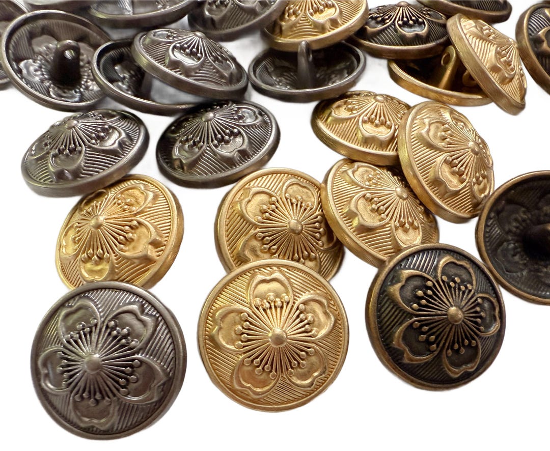 Antiqued Copper Gold Silver Flower Buttons: Metal Shank Buttons for ...