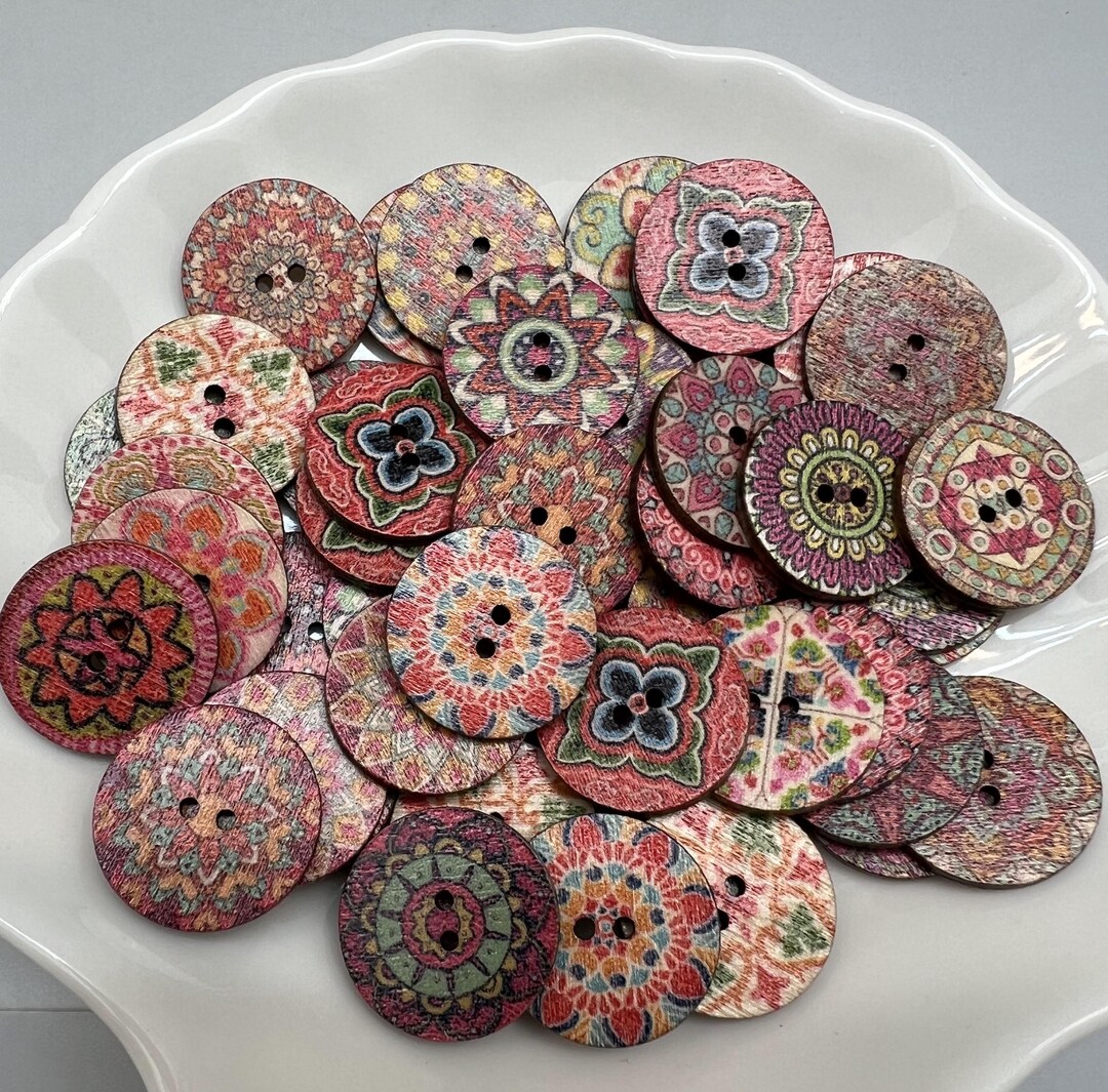 50PC Vintage Flower Print Wood Buttons Sewing Crafts 22mm 7/8 Inch - Etsy