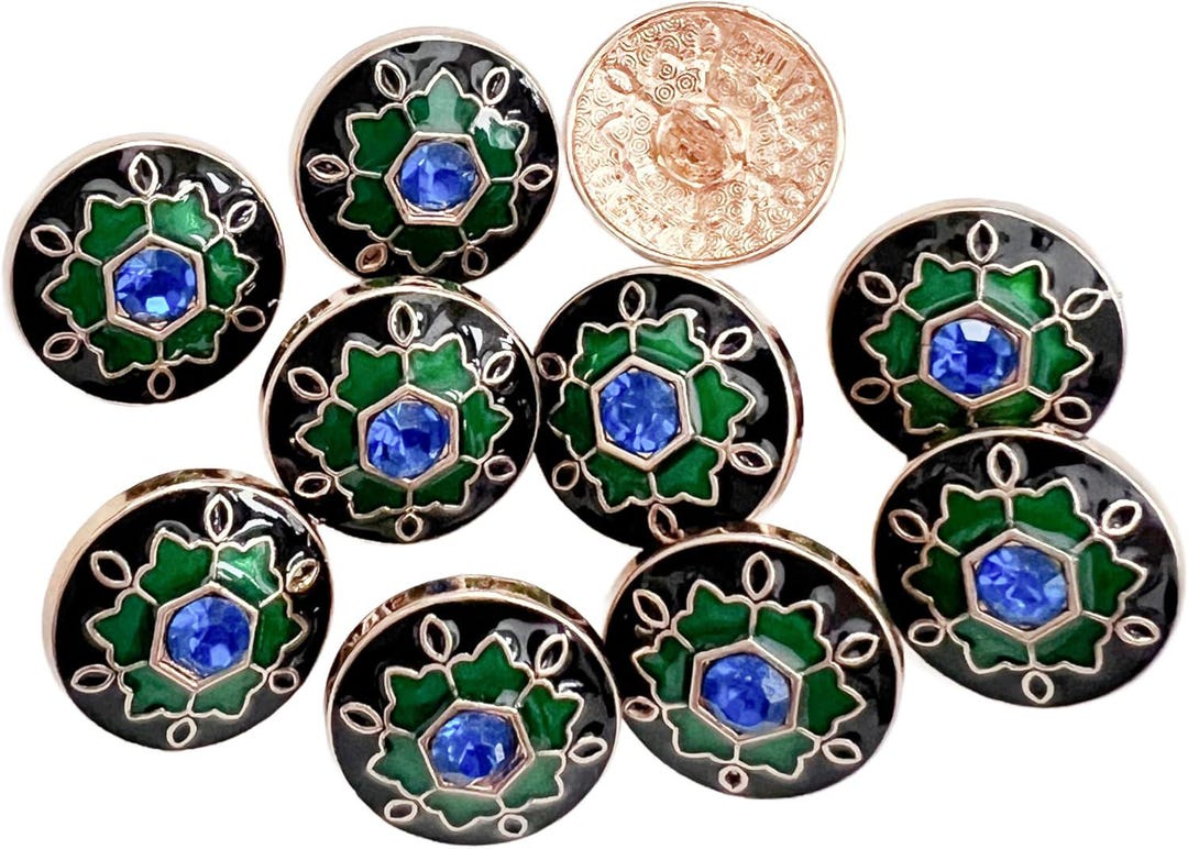 5PC Vintage Antiqued Gemstone Enamel Metal Shank Buttons Clothes ...